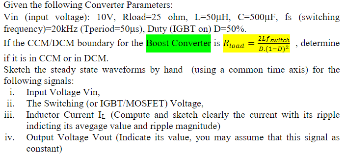 Solved Given the following Converter Parameters: Vin (input | Chegg.com