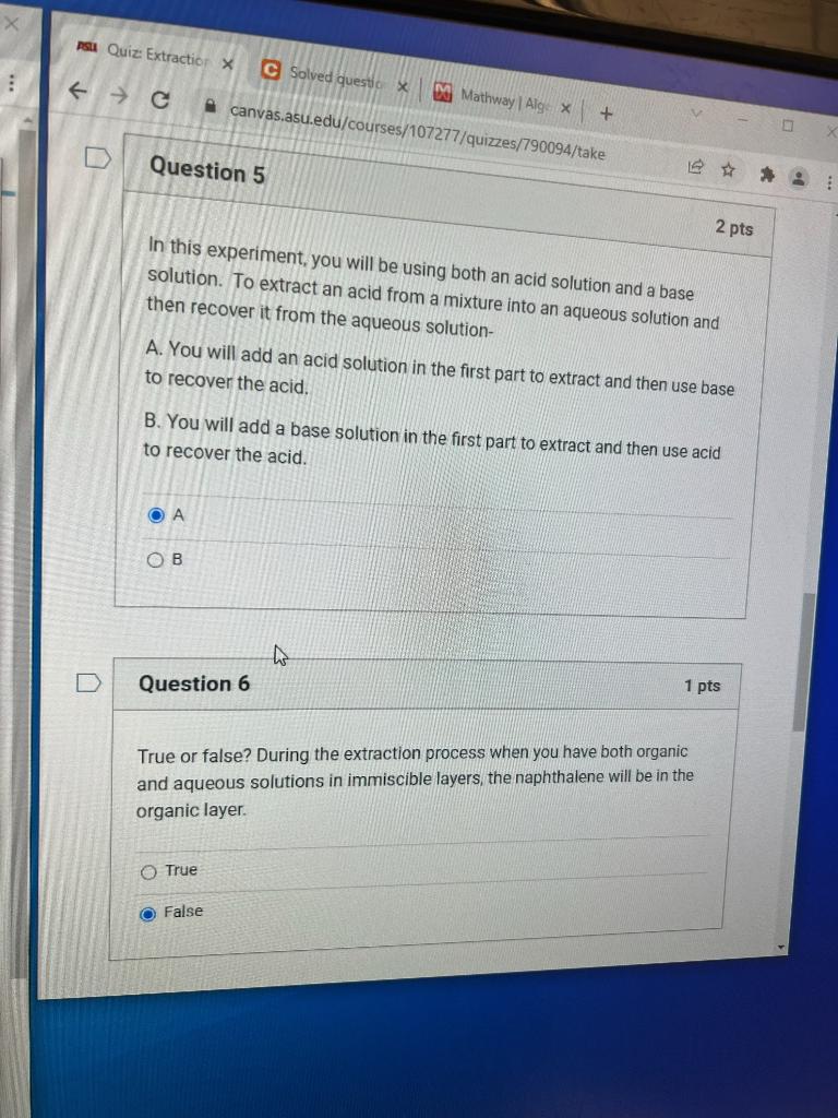 Solved PSUI Quiz: Extraction X C Solved question + c Da | Chegg.com