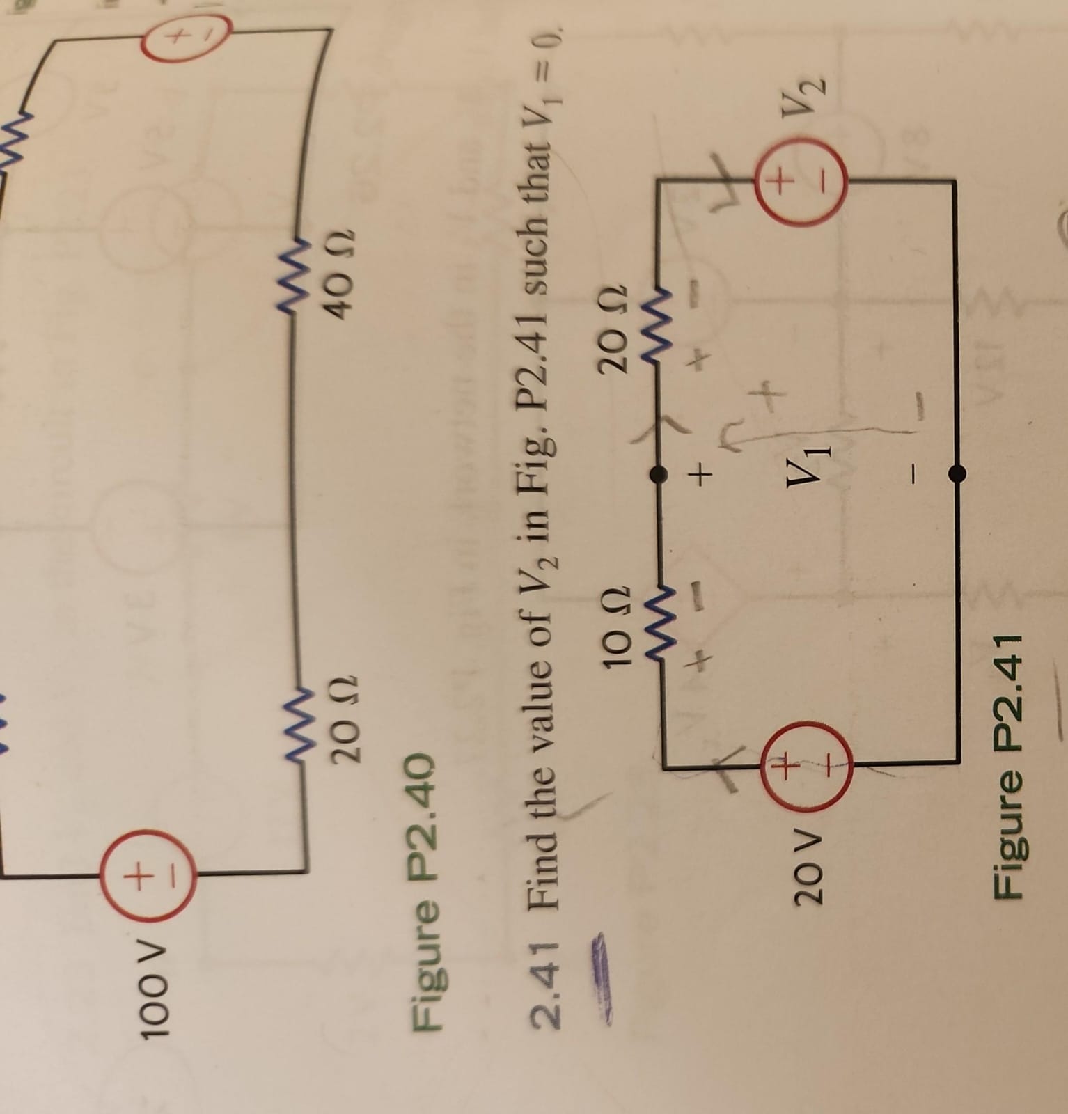 Solved 2.41 Find the value of V2 in Fig. P2.41 such that | Chegg.com