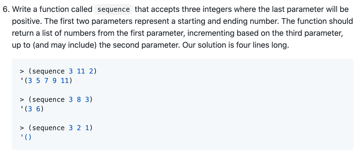 Solved 6. Write a function called sequence that accepts | Chegg.com