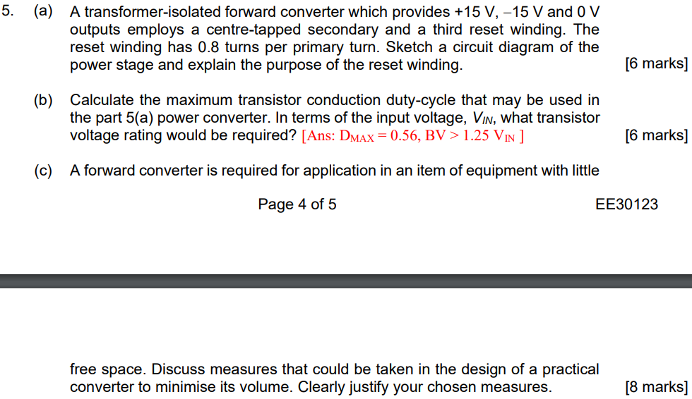 Solved 5. (a) A transformer-isolated forward converter which | Chegg.com