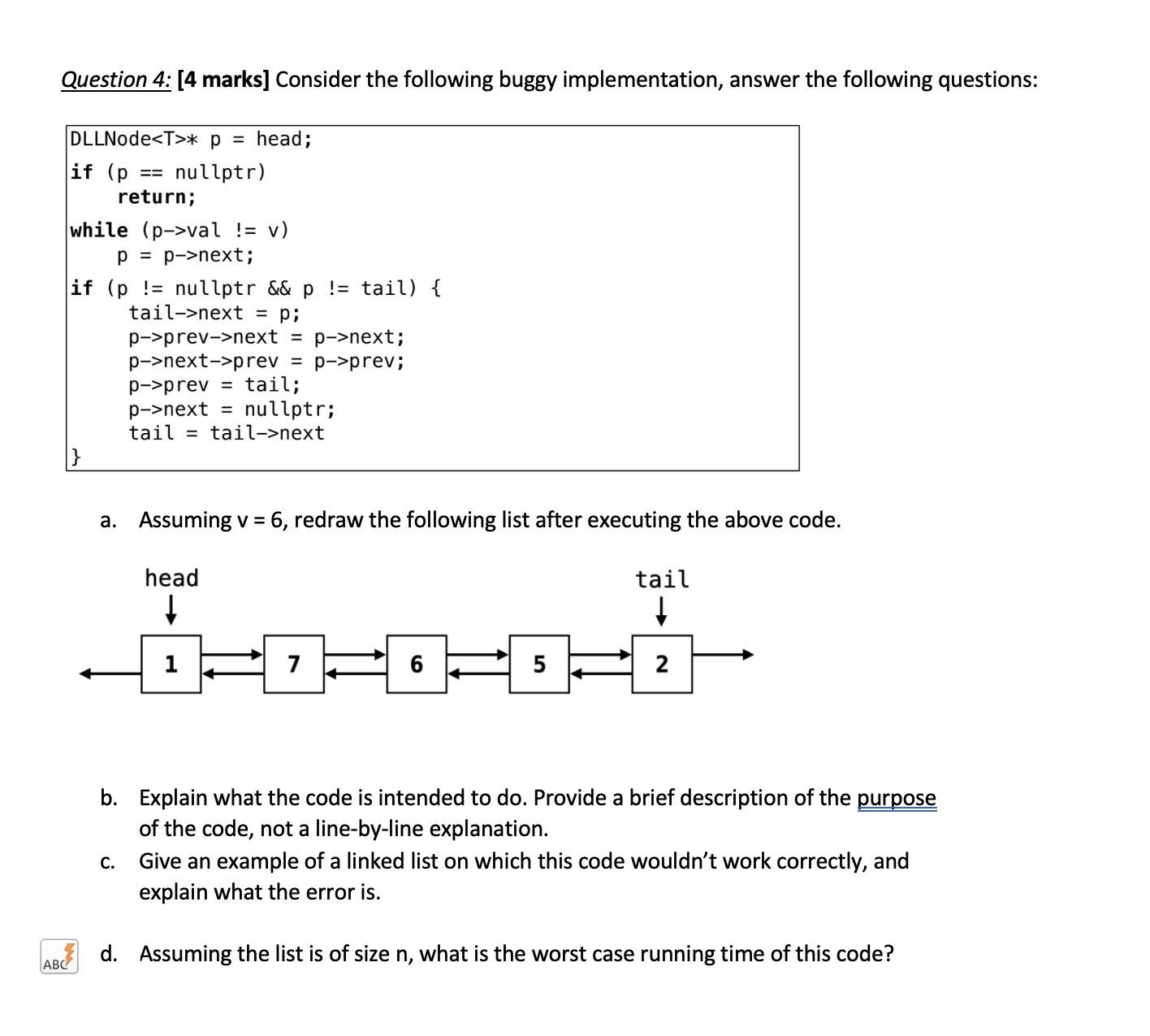 Solved DLLNode ∗p= head; if ( p== nullptr) return; | Chegg.com
