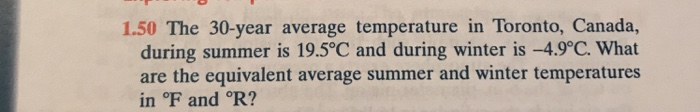 Solved The 30-year average temperature in Toronto, Canada, | Chegg.com