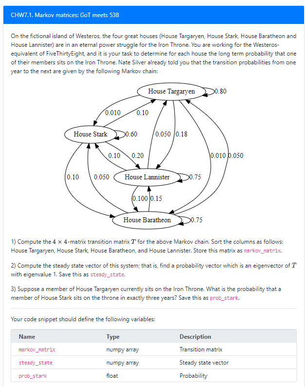 Solved My 'markov_matrix' code is correct. I am having an | Chegg.com