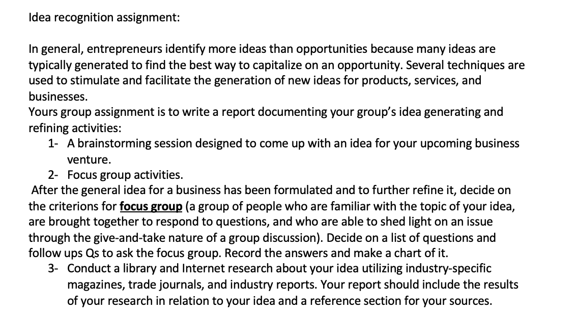 Solved Idea recognition assignment: In general, | Chegg.com