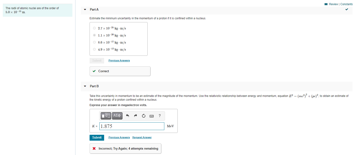 Solved u Review Constants The radii of atomic nuclei are of | Chegg.com