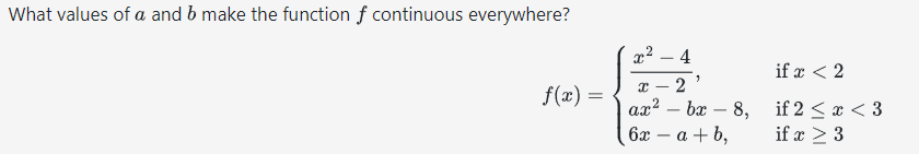 Solved What values of a and b ﻿make the function f | Chegg.com