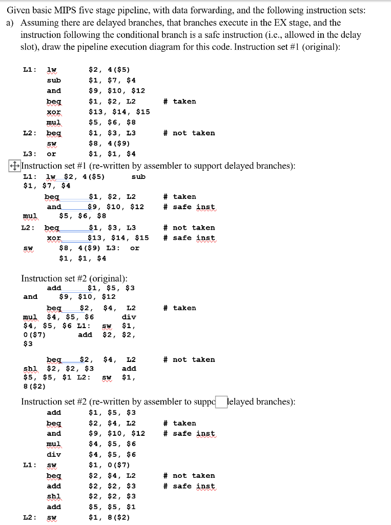 Solved Given basic MIPS five stage pipeline, with data | Chegg.com