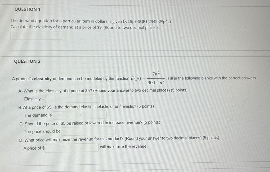 Solved The demand equation for a particular item in dollars | Chegg.com