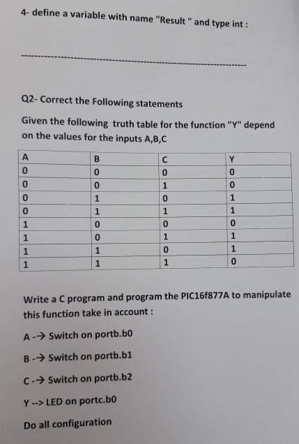 Solved 4- define a variable with name "Result" and type int: | Chegg.com