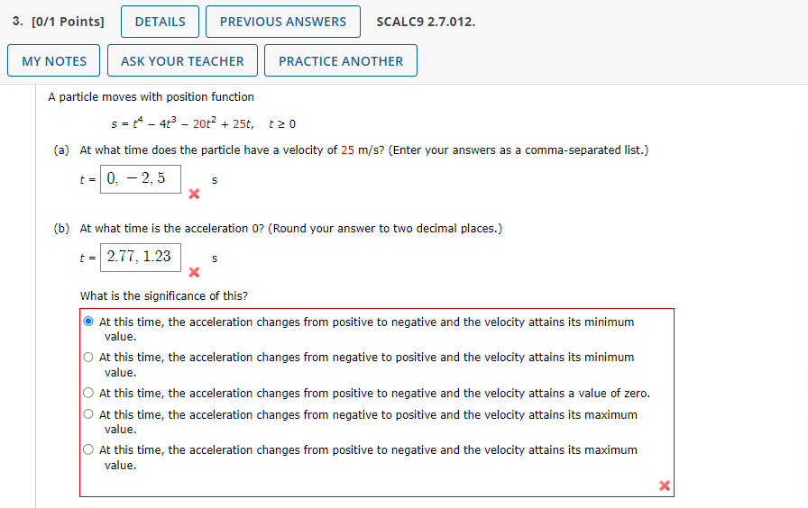 Solved A particle moves with position function | Chegg.com
