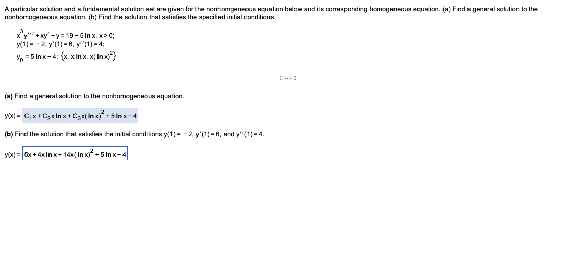 Solved A particular solution and a fundamental solution set | Chegg.com