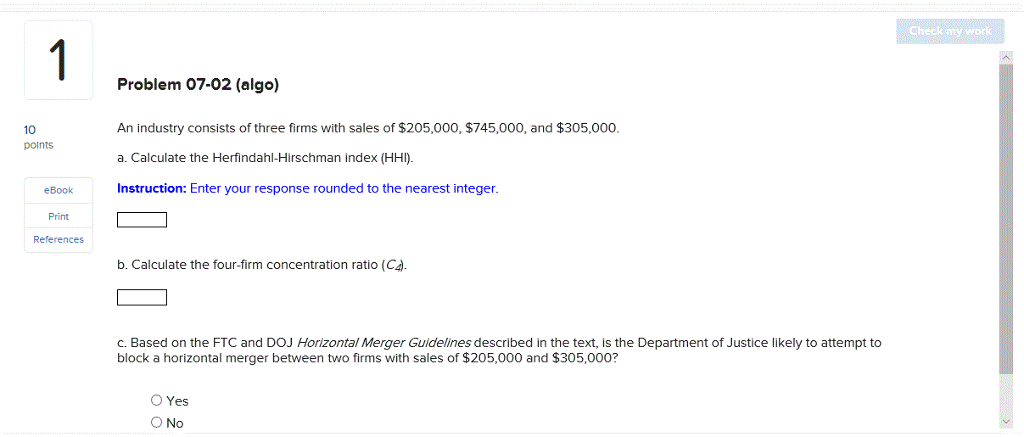 Solved Check my work Problem 07-02 (algo) An industry | Chegg.com