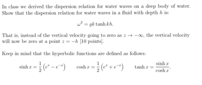 Solved In class we derive the dispersion relation for water | Chegg.com
