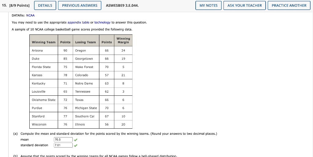 Solved 15. [8/9 Points] DETAILS PREVIOUS ANSWERS ASWESBE9 | Chegg.com