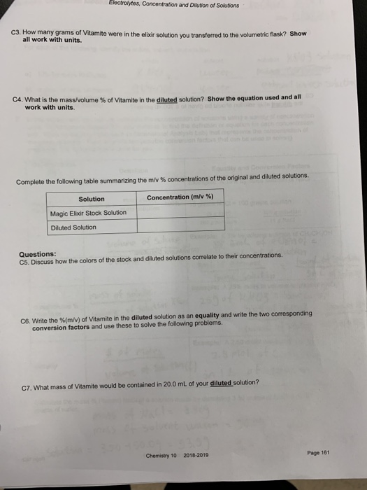 Solved Electrolytes, Concentration and Dilution of Solutions | Chegg.com