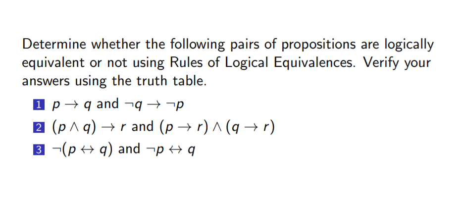 Solved Determine whether the following pairs of propositions | Chegg.com