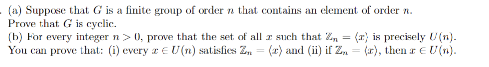 Solved (a) Suppose that G is a finite group of order n that | Chegg.com