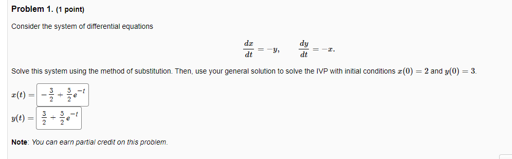 Solved Problem 1. (1 point) Consider the system of | Chegg.com