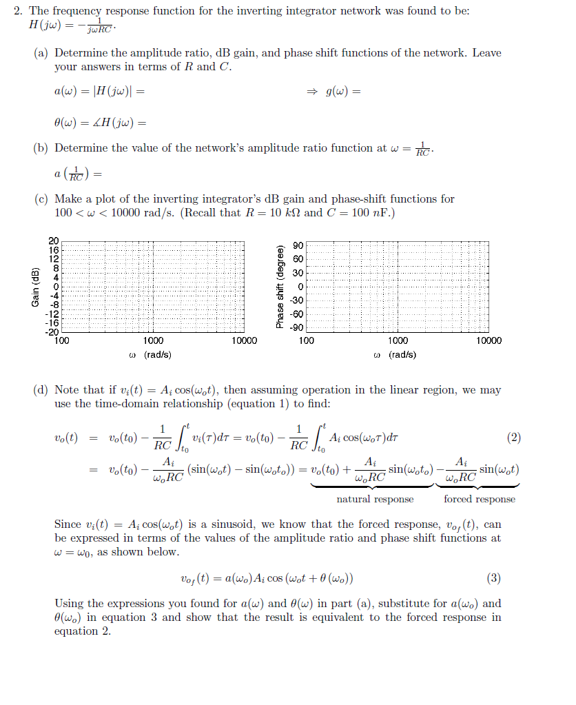 Solved 2 Inverting Integrator Network Consider the inverting | Chegg.com