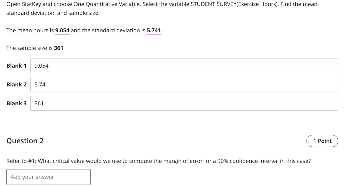 Solved Open StatKey and choose One Quantitative Variable. | Chegg.com