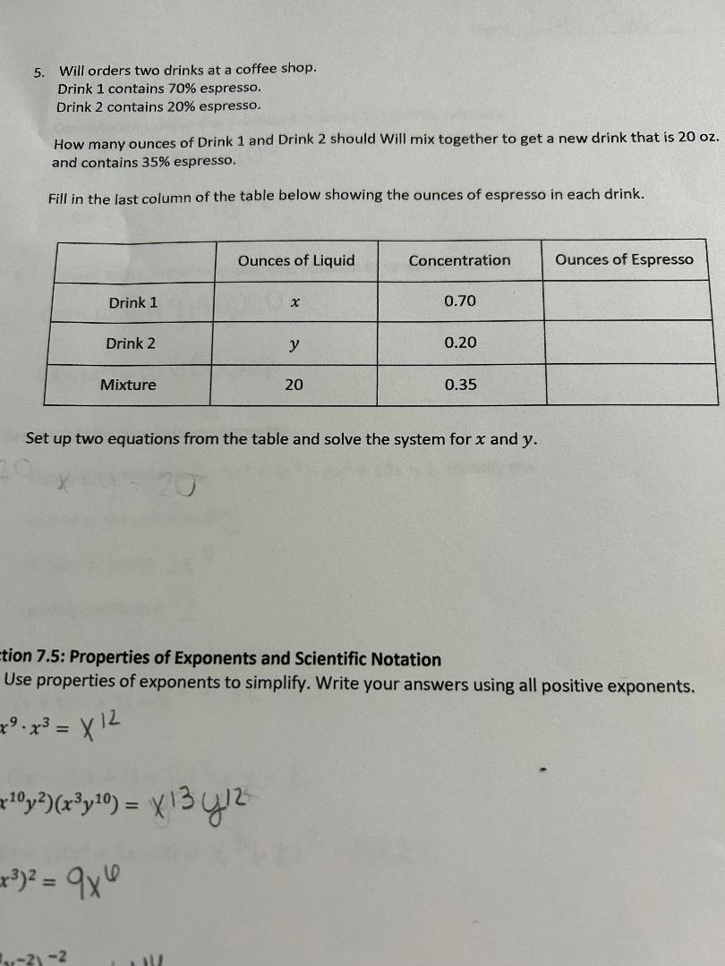 Solved 5. Will orders two drinks at a coffee shop. Drink 1 | Chegg.com