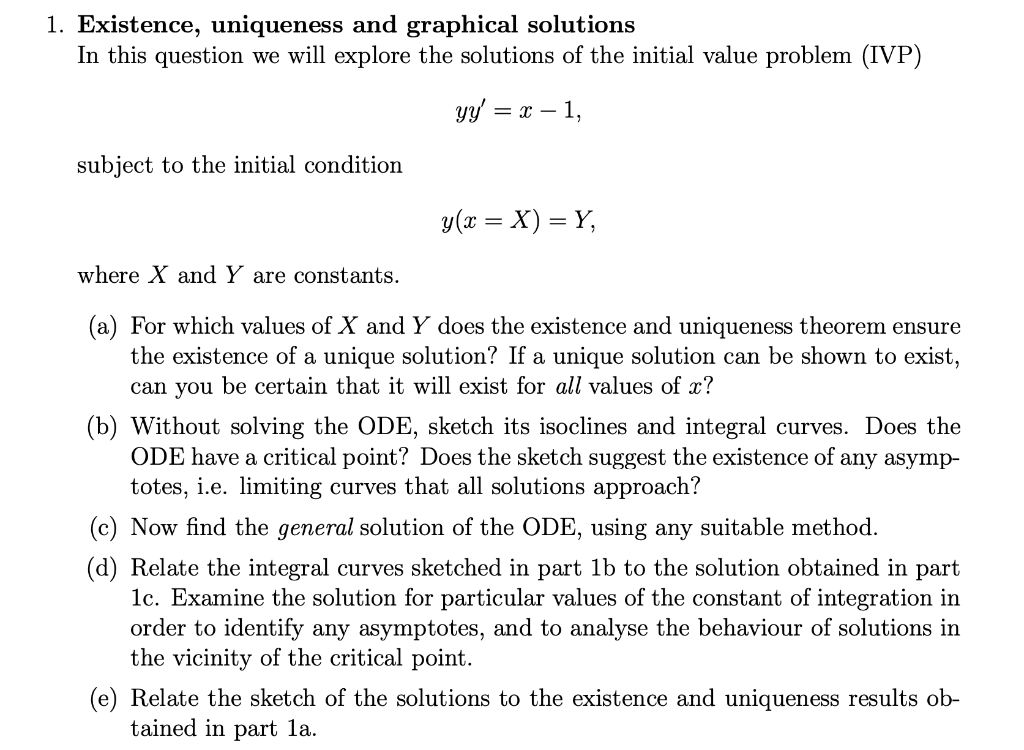 Solved 1. Existence, uniqueness and graphical solutions In | Chegg.com