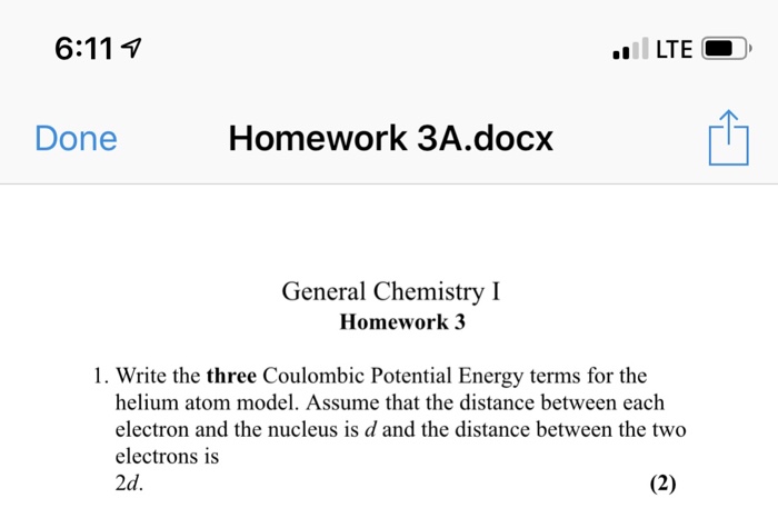Solved LTE Done Homework 3A.docx General Chemistry I | Chegg.com