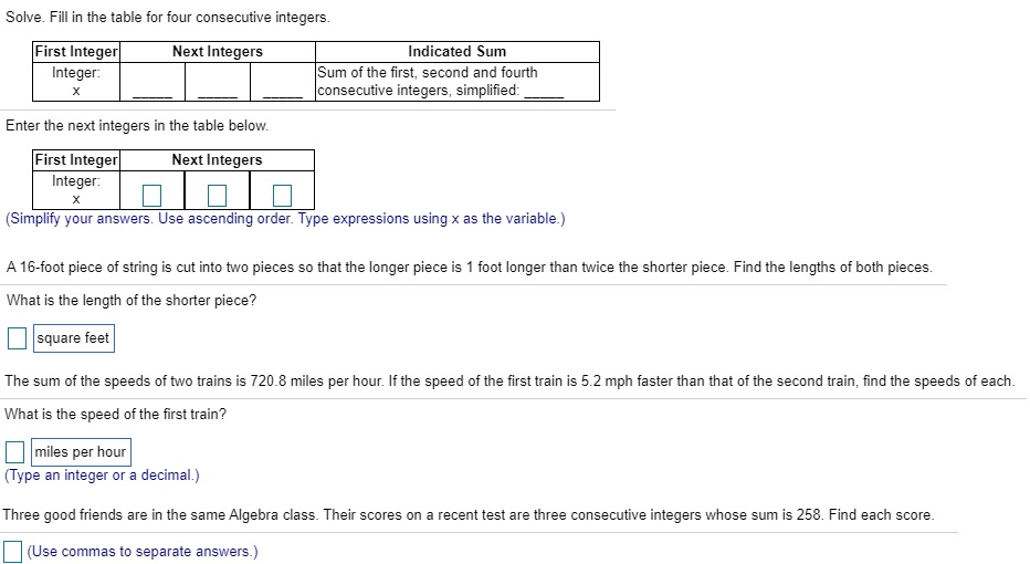 Solved Solve. Fill in the table for four consecutive | Chegg.com