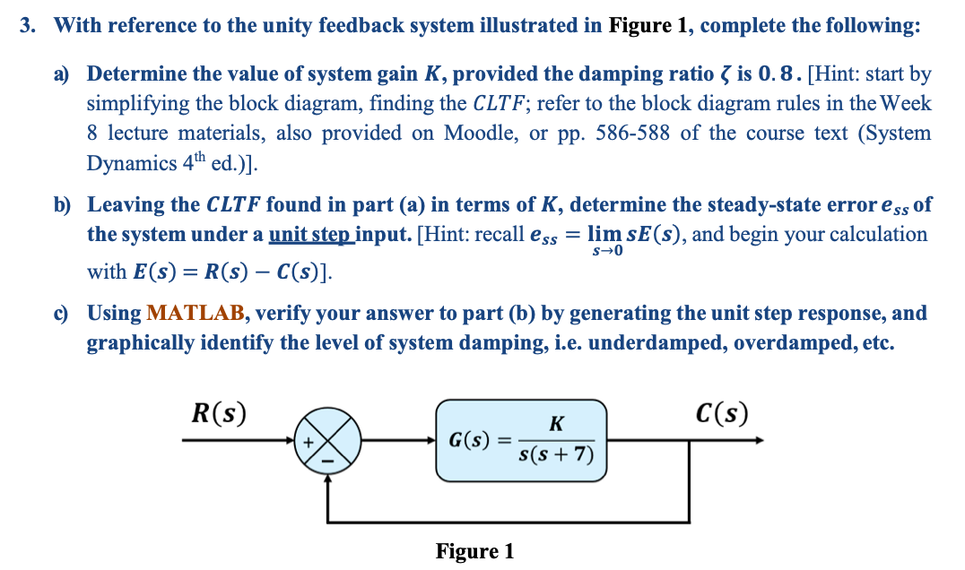 3. With reference to the unity feedback system | Chegg.com