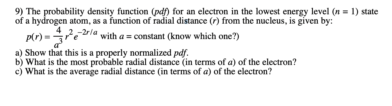 Solved 9) The probability density function ( pdf) for an | Chegg.com