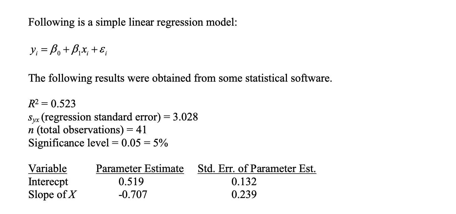 Solved Following is a simple linear regression model: y₁ =B₁ | Chegg.com