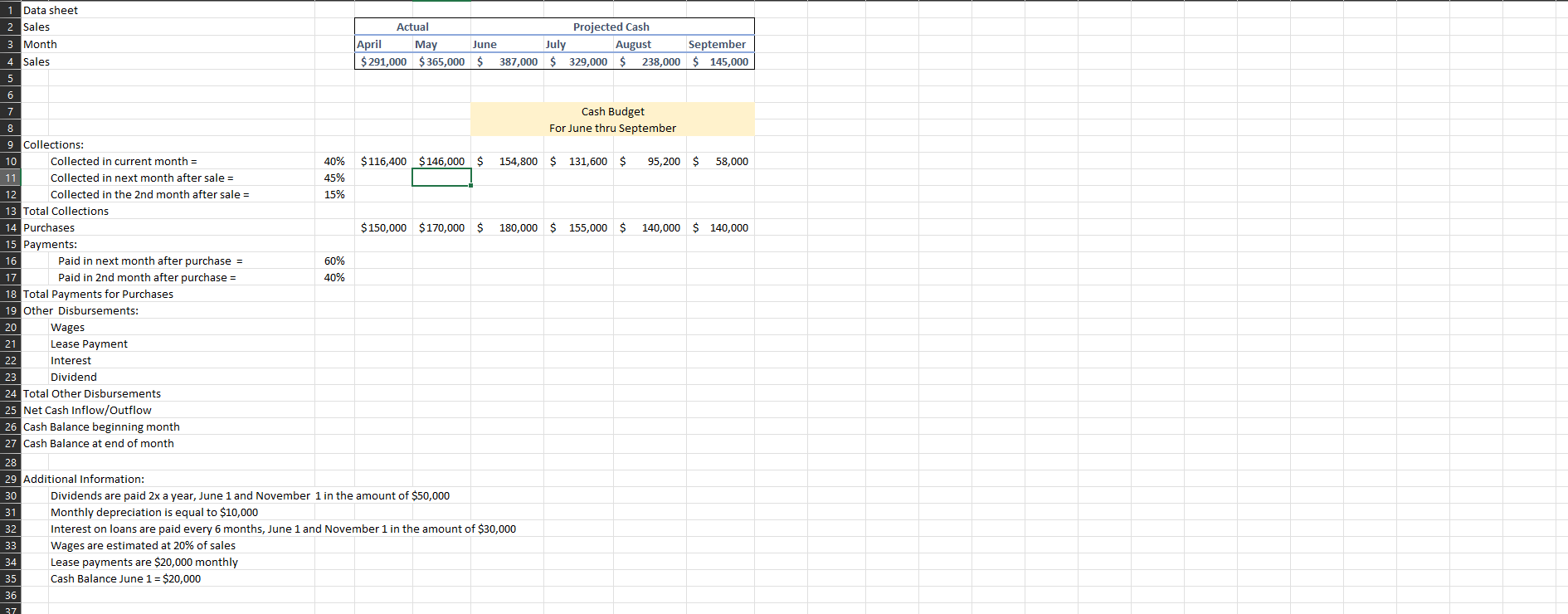 Solved 1 Data sheet Collections: Collected in next month = | Chegg.com