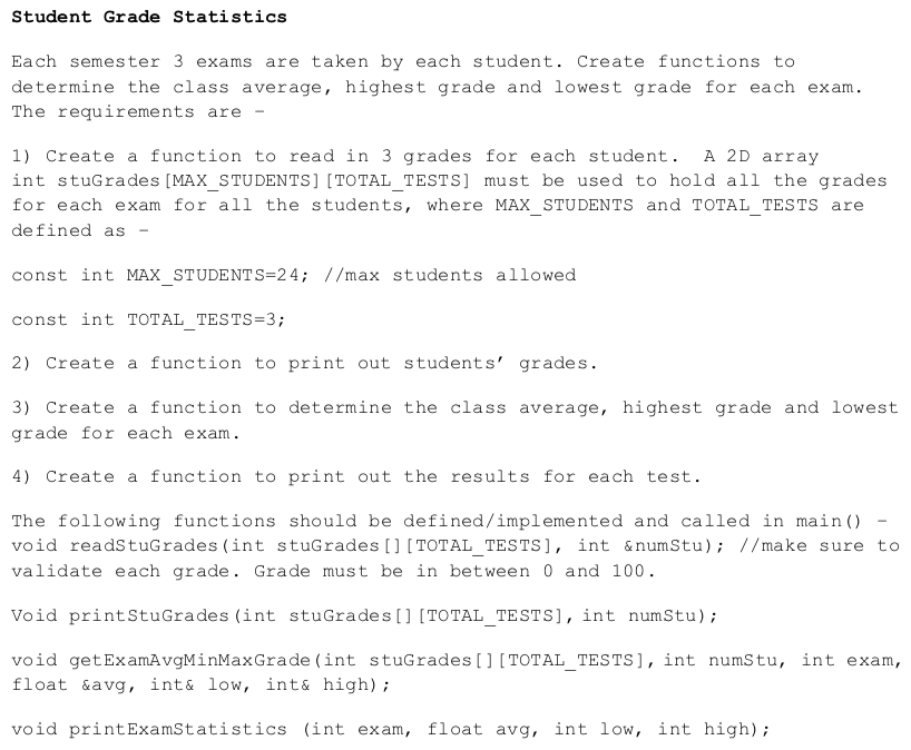 Solved Student Grade Statistics Each semester 3 exams are | Chegg.com