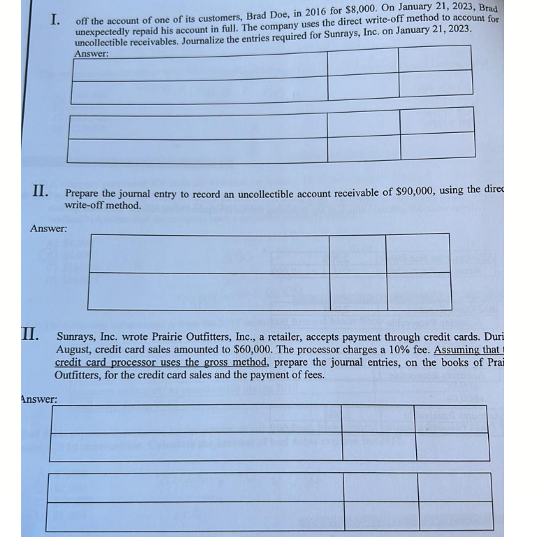 Solved II. ﻿Prepare the journal entry to record an | Chegg.com