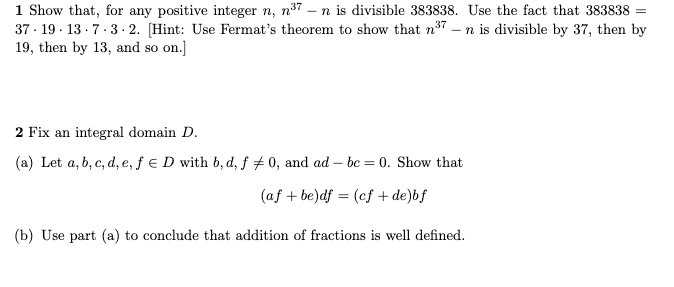 Solved 1 Show that, for any positive integer \\( n, n^{37}-n | Chegg.com