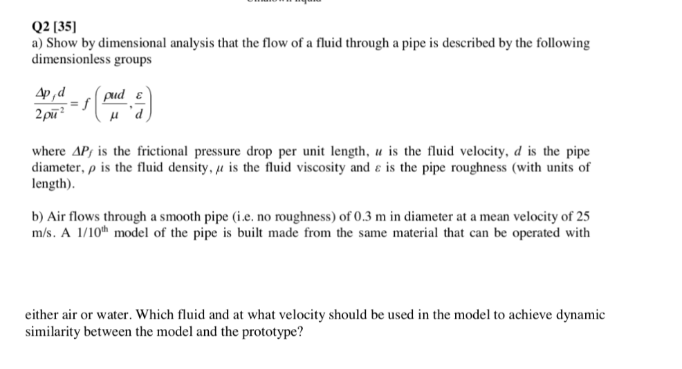Solved Q2 [35] a) Show by dimensional analysis that the flow | Chegg.com