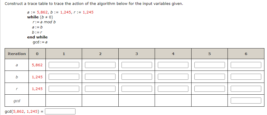 Solved Construct a trace table to trace the action of the | Chegg.com