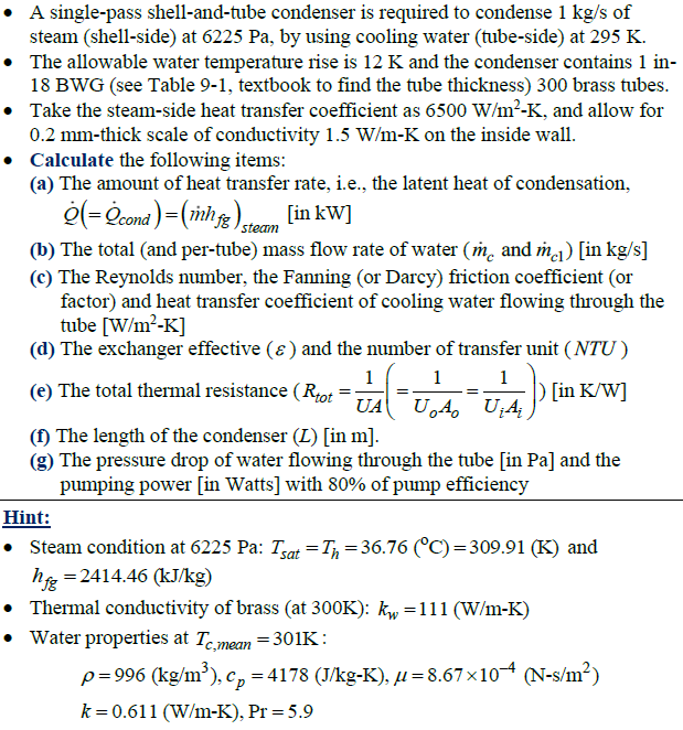 Solved A single-pass shell-and-tube condenser is required to | Chegg.com