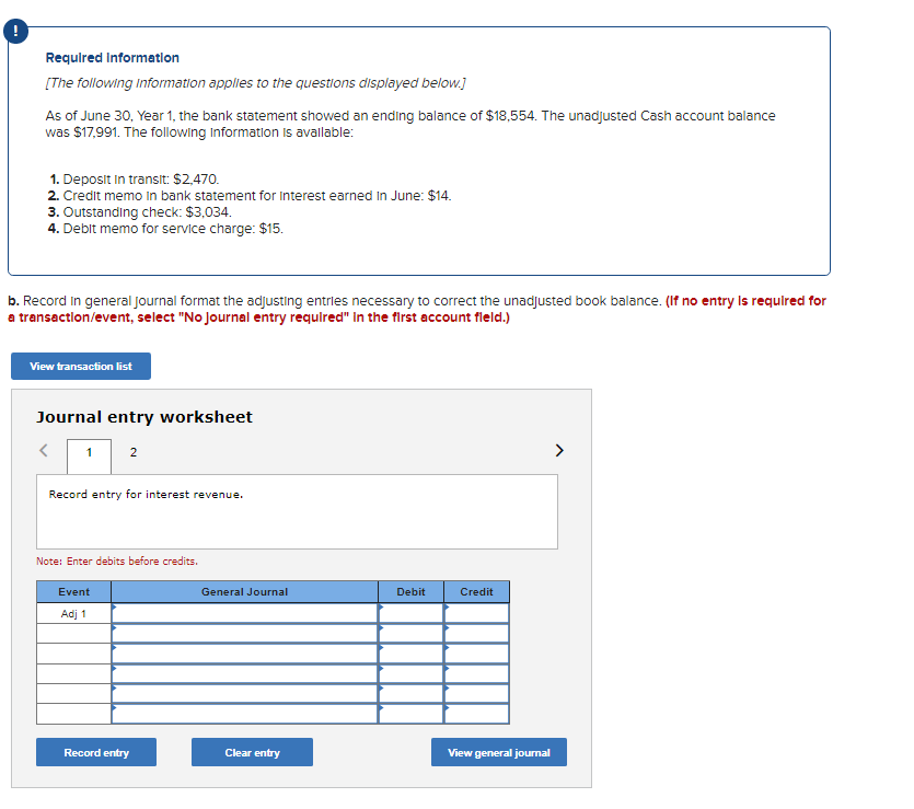 Solved Journal entry worksheet Record entry for bank service | Chegg.com