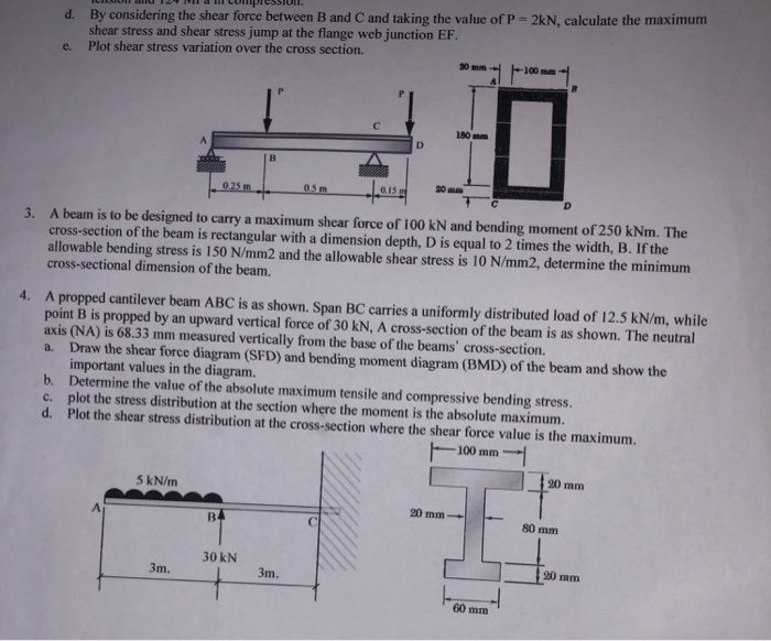 Solved d. By considering the shear force between B and C and | Chegg.com