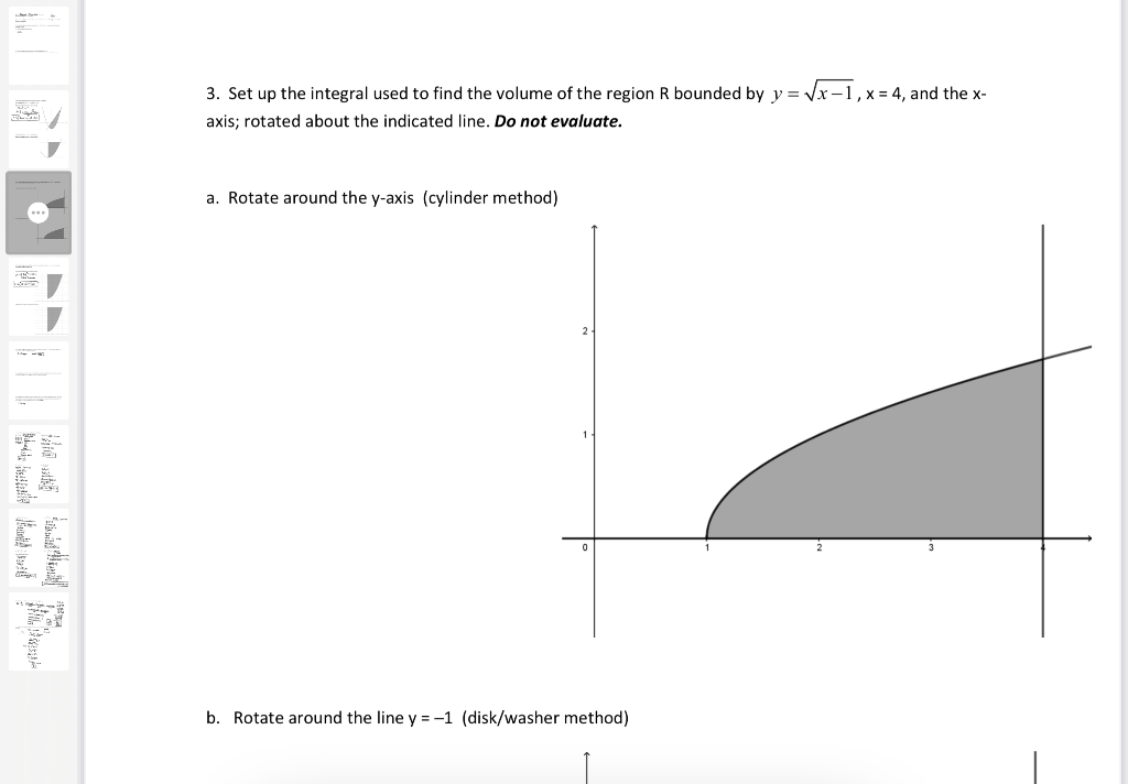 Solved 3. Set up the integral used to find the volume of the | Chegg.com