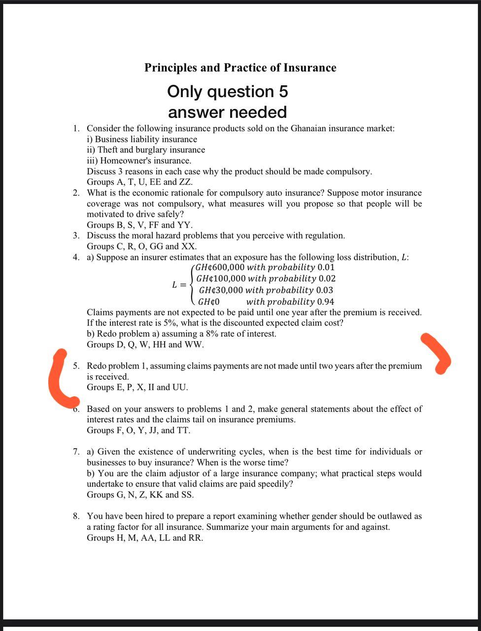Principles and Practice of Insurance Only question 5 | Chegg.com