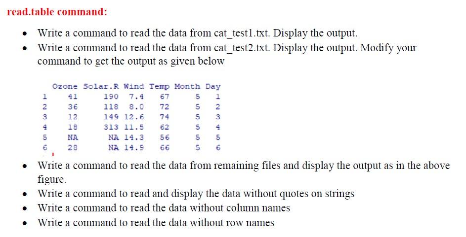 Solved read.table command: - Write a command to read the | Chegg.com