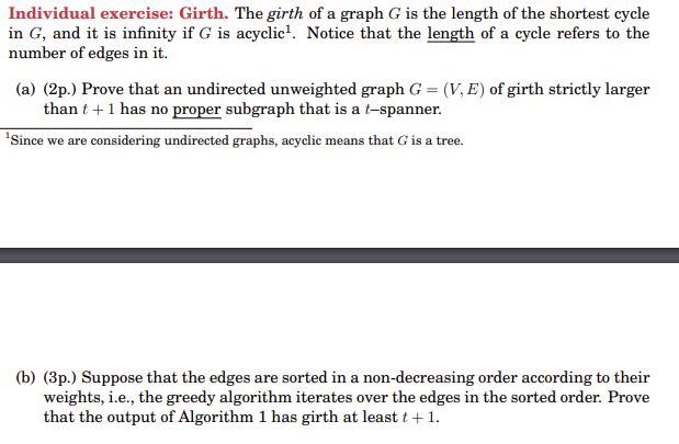 Solved Individual exercise: Girth. The girth of a graph G is | Chegg.com