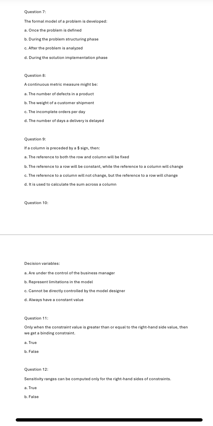 Solved Question 7: The formal model of a problem is | Chegg.com