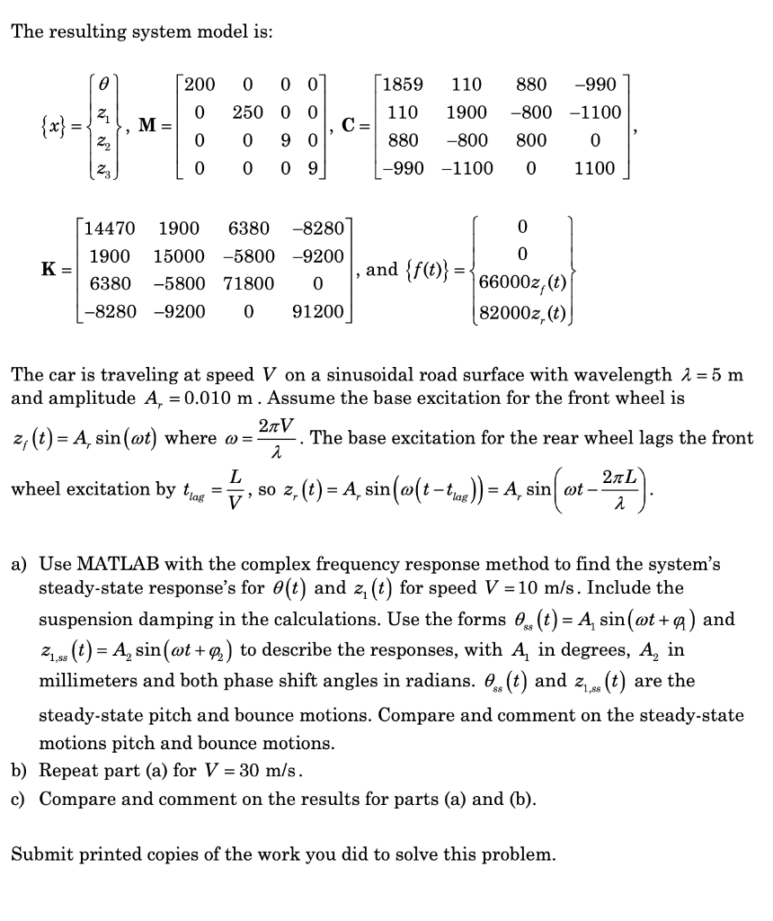The vector-matrix form of a four-DOF pitch-and-bounce | Chegg.com