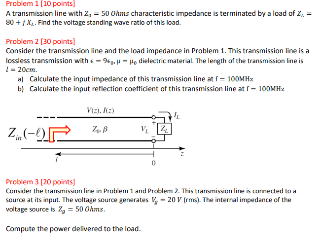 Solved A transmission line with Z0=50Ohms characteristic | Chegg.com