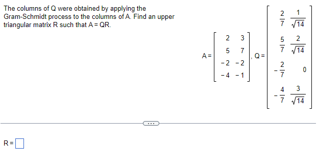Solved The columns of Q were obtained by applying the | Chegg.com
