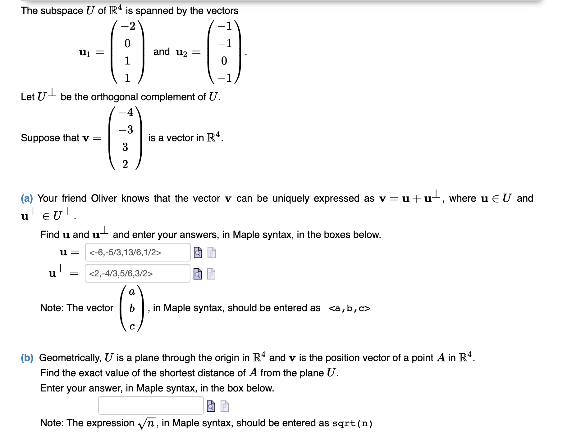 Solved The subspace \\( U \\) of \\( \\mathbb{R}^{4} \\) is | Chegg.com